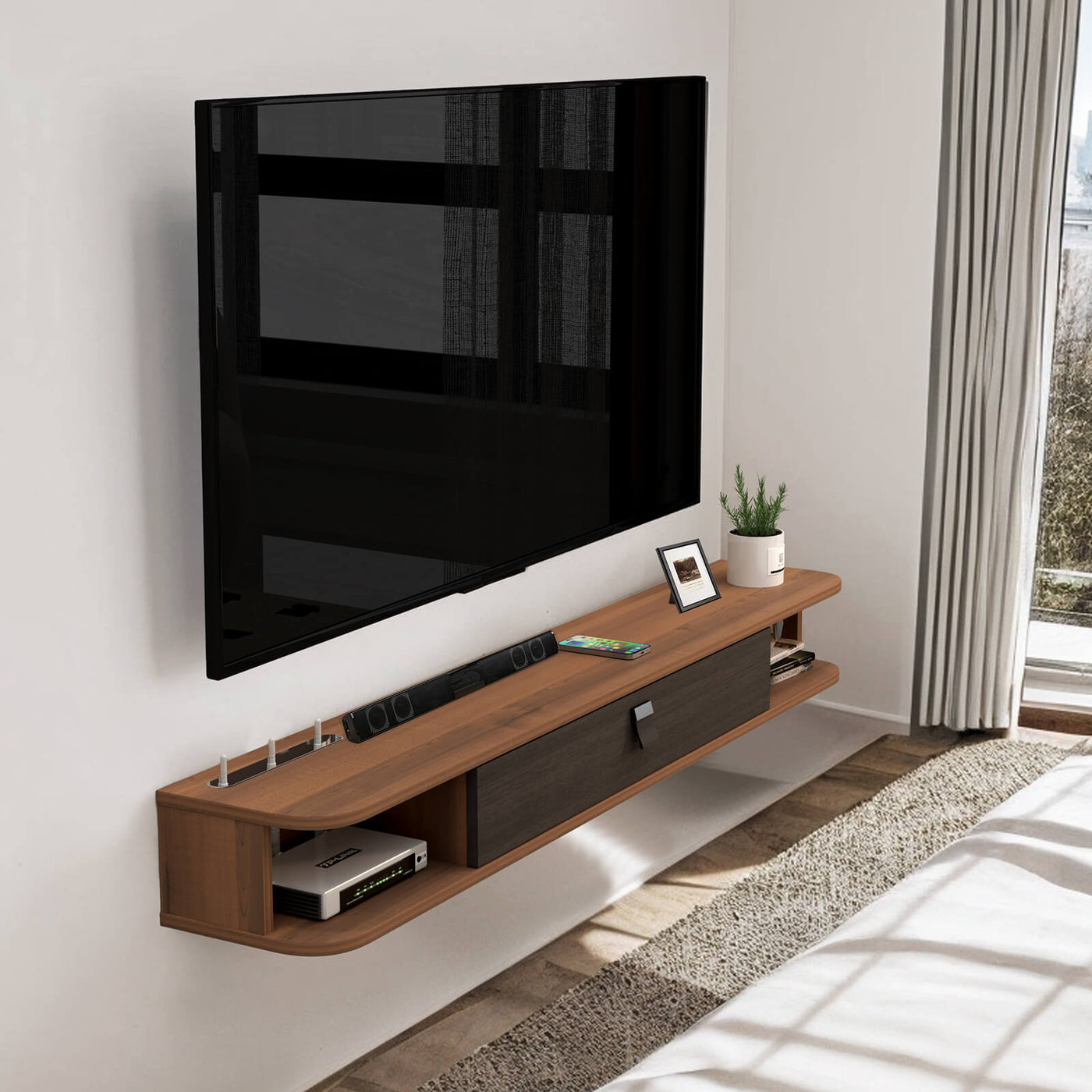 Walnut Plywood Slim Floating TV Console for 55" 60" TV