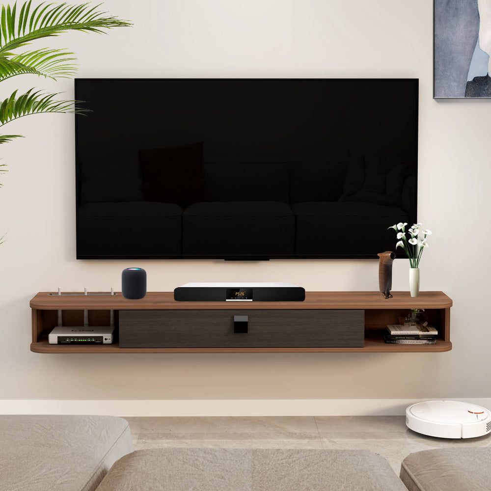 Walnut Plywood Slim Floating TV Console for 55" 60" TV