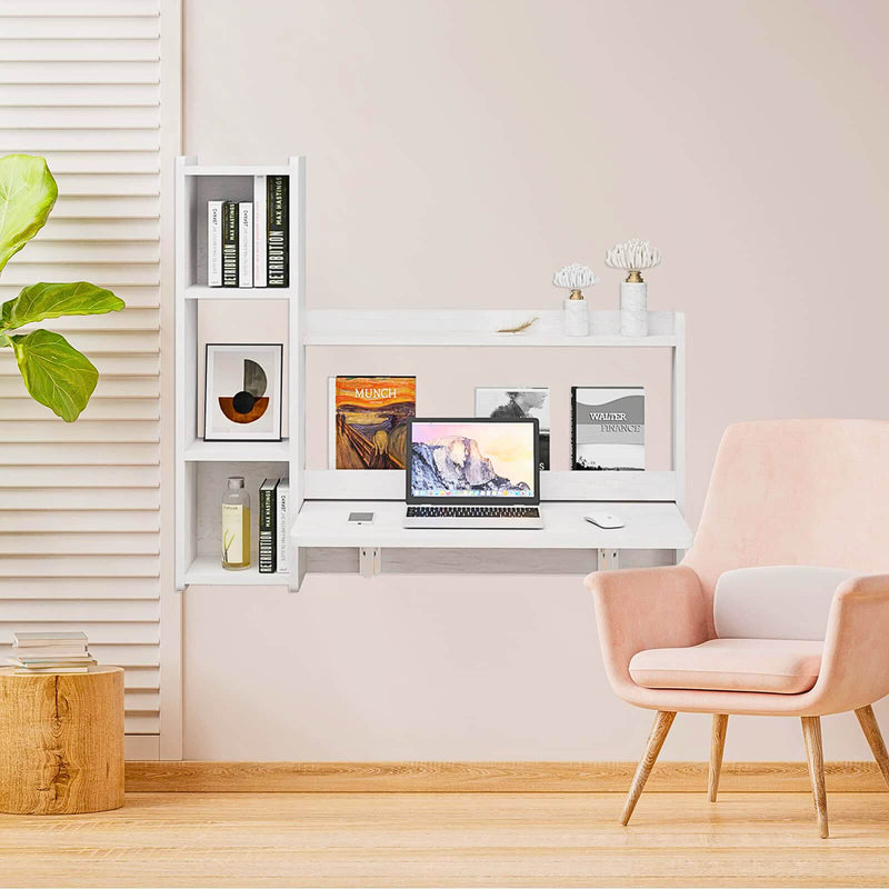 Plywood Floating Fold Down Wall Desk With Storage Shelf for Laptop ...