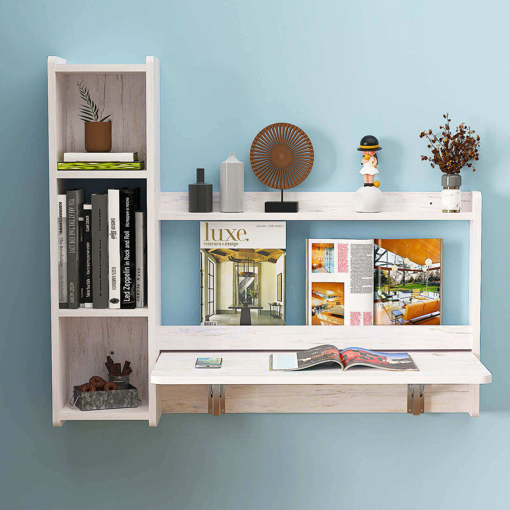 Plywood Floating Fold Down Wall Desk With Storage Shelf for Laptop ...