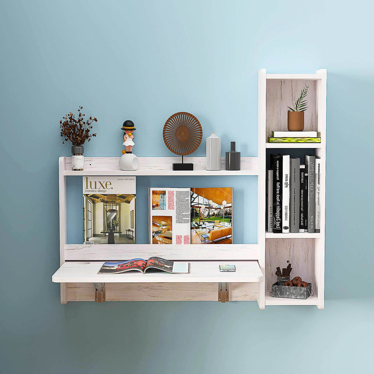 Plywood Floating Fold Down Wall Desk With Storage Shelf for Laptop ...