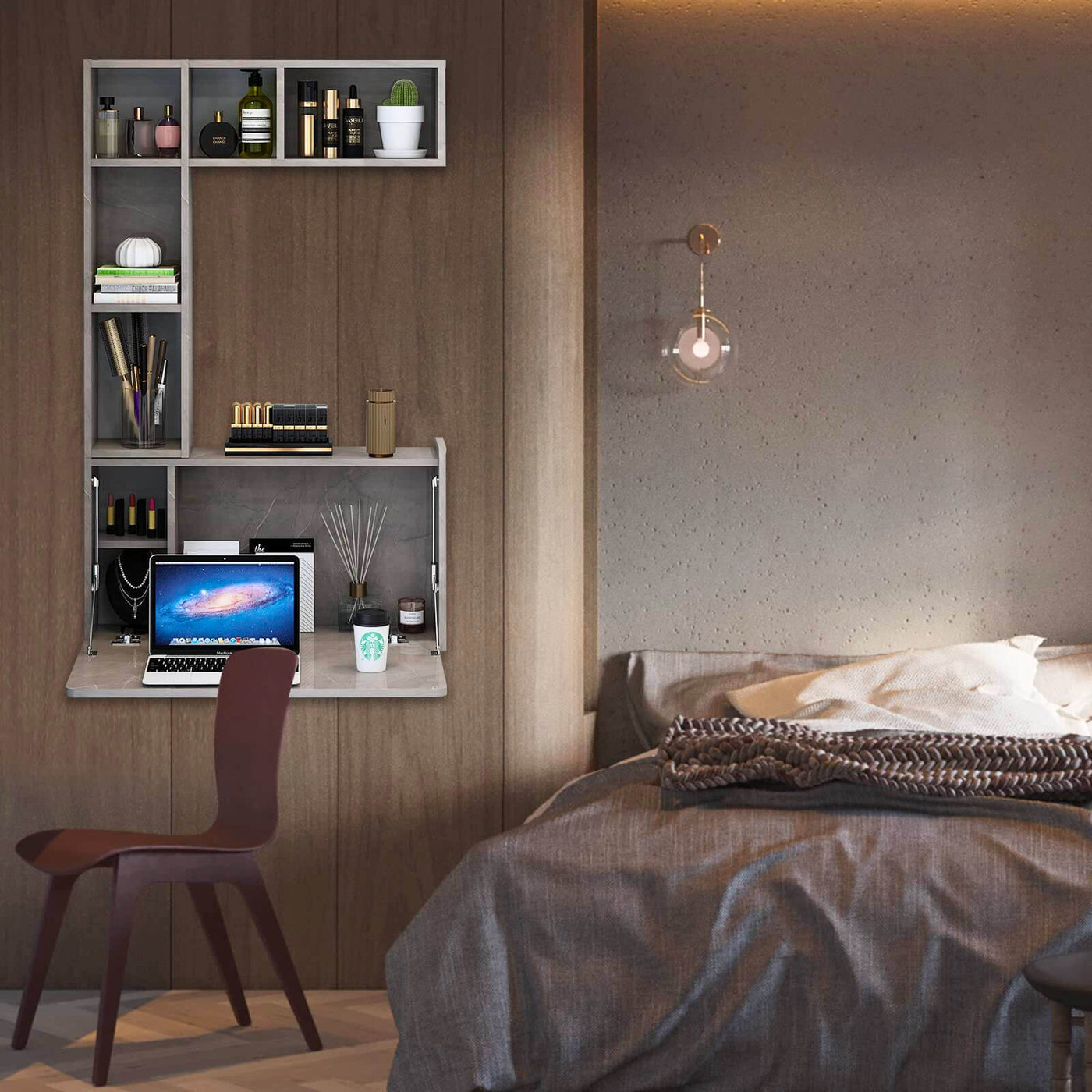 Plywood Floating Storage Shelves with Murphy Desk, Wall Desk for Home ...