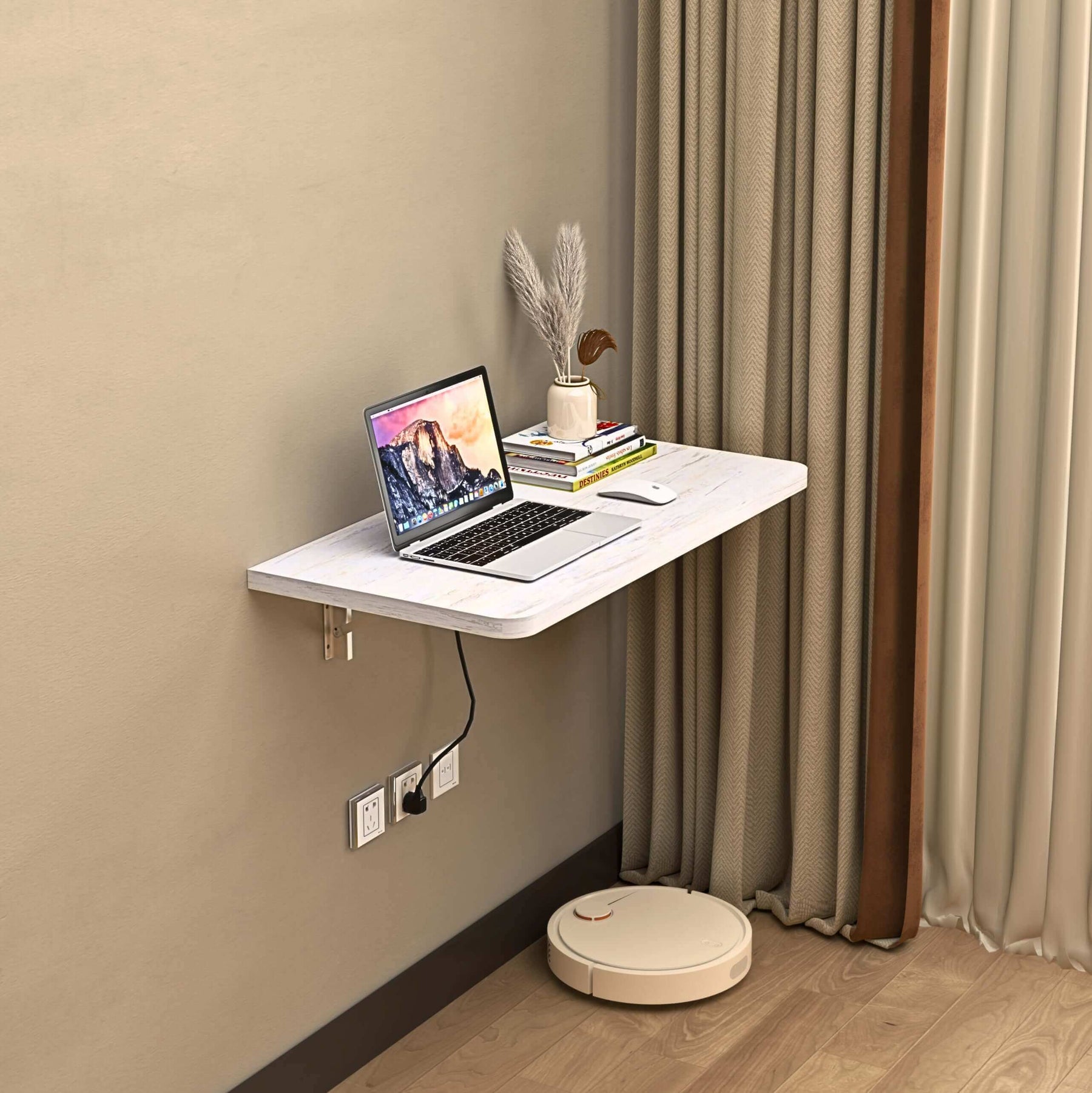 Floating Wall Mounted Folding Desks with Shevles and Dop-Leaf Table